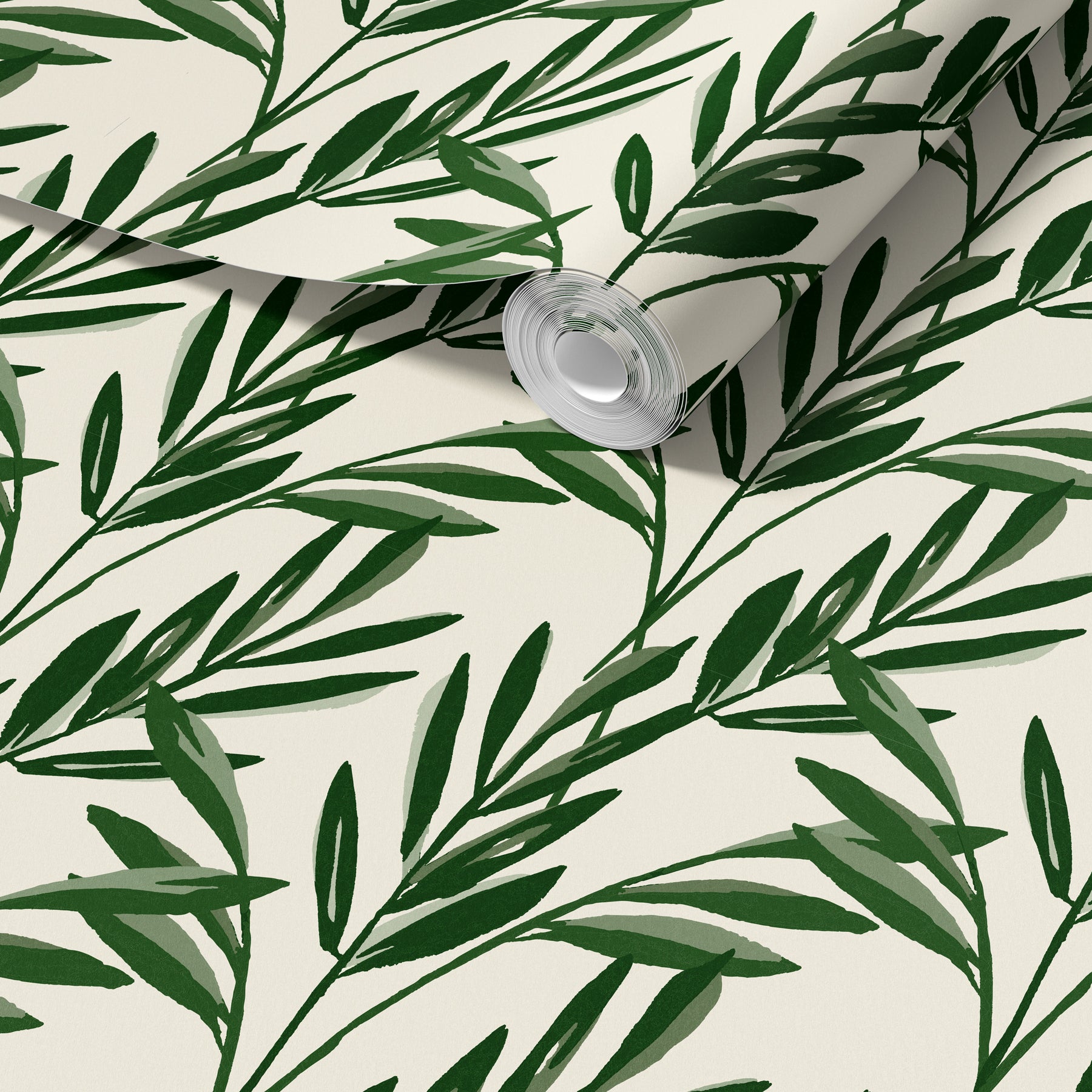 Botanical Wallpaper | Evergreen and Cream – Krystal Spuler Textiles